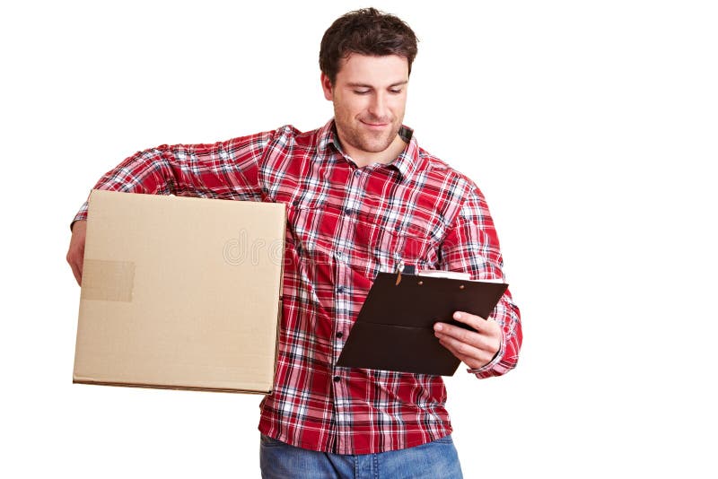 Parcel carrier delivers stock image. Image of clerk - 179024345