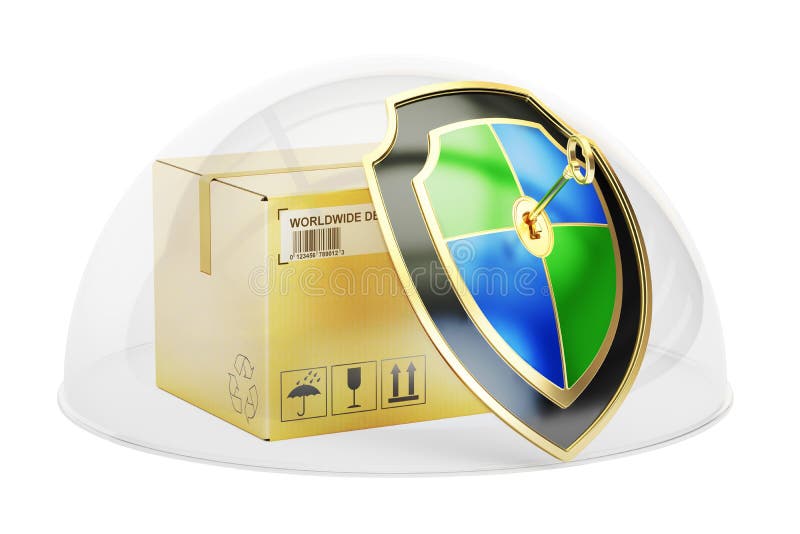Parcel Covered by Glass Dome. Freight Cargo Insurance and Protection ...