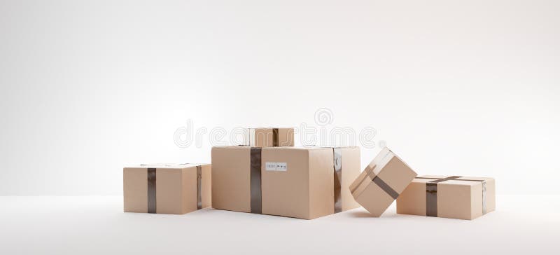 Parcel 3d-illustration Brown Packages Typical Boxes Stock Illustration ...