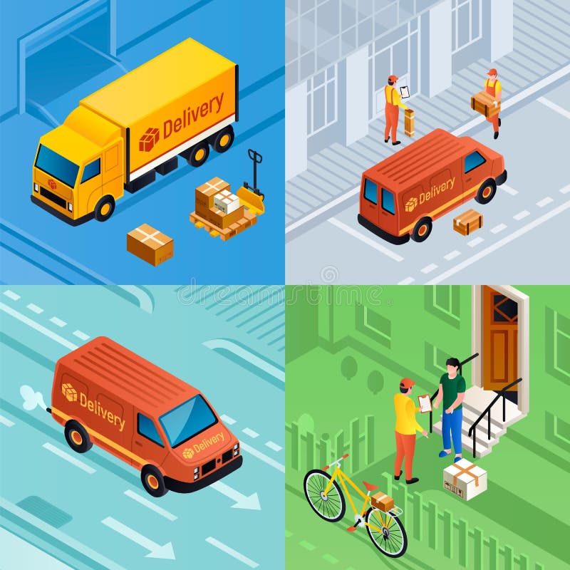 Parcel Delivery Banner Set, Isometric Style Stock Vector - Illustration ...