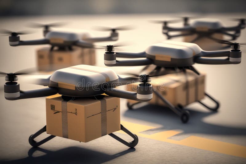 Parcel Delivery Concept with Flying Drone in Simple Flat Area ...