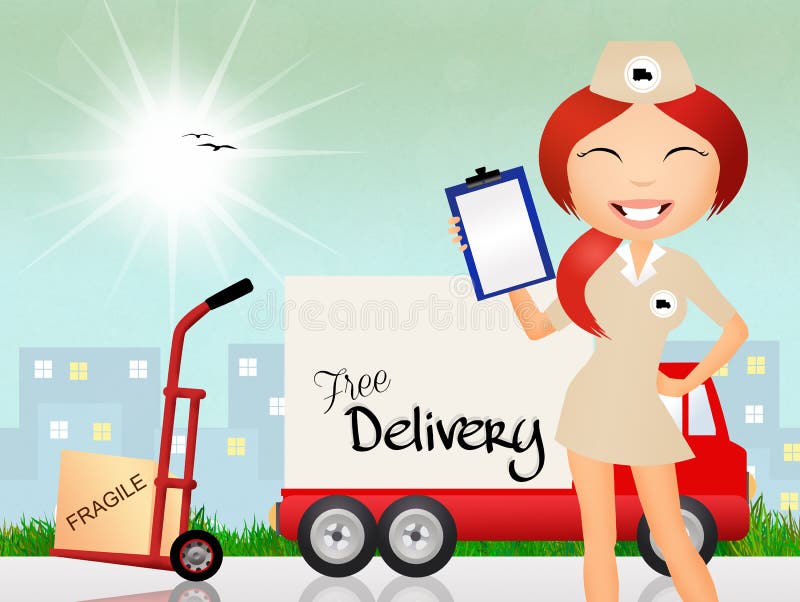 Parcel delivery girl stock illustration. Illustration of express - 42135631