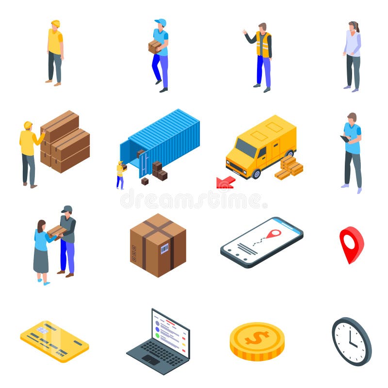 Parcel Delivery Icons Set, Isometric Style Stock Vector - Illustration ...