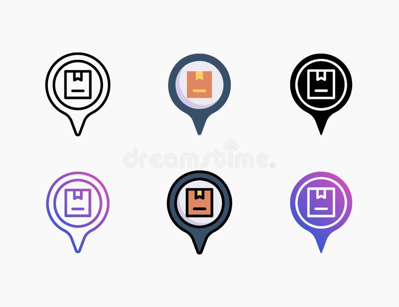 Parcel Delivery Location Icon Set with Different Styles. Style Line ...