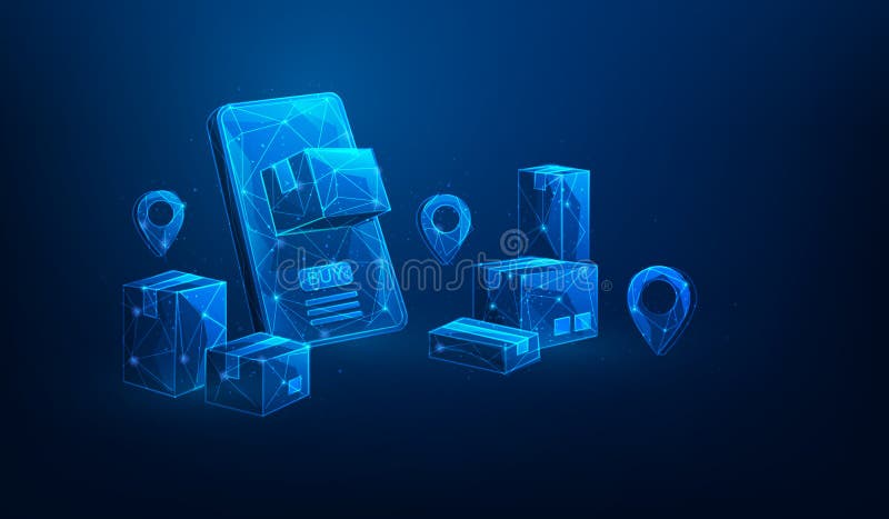 Parcel Delivery Shopping Online with Smartphone Low Poly Wireframe on ...