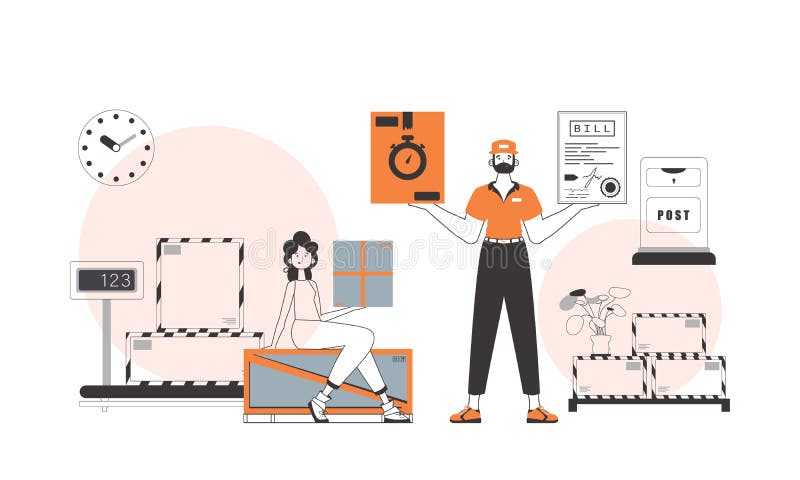 Parcel Delivery Team. Linear Trendy Style. Stock Vector - Illustration ...