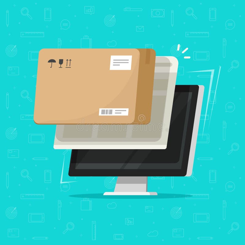 Parcel Delivery Tracking on Computer Vector Illustration, Flat Cartoon ...