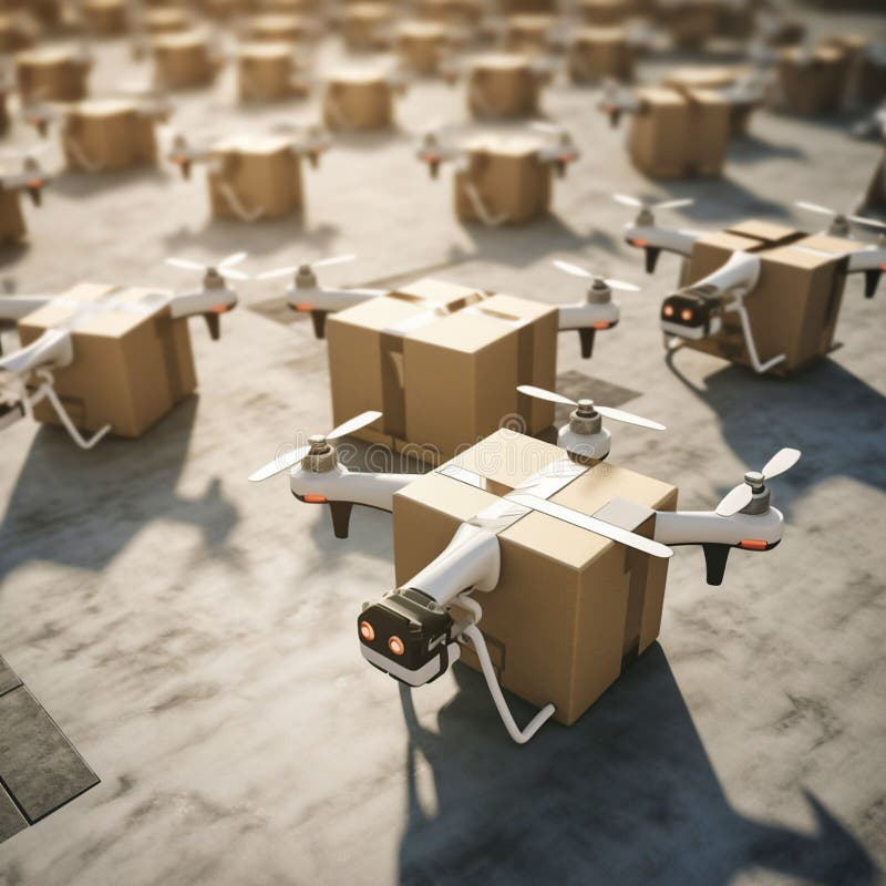 Parcel Delivery Using Drones, Generative AI Stock Illustration ...