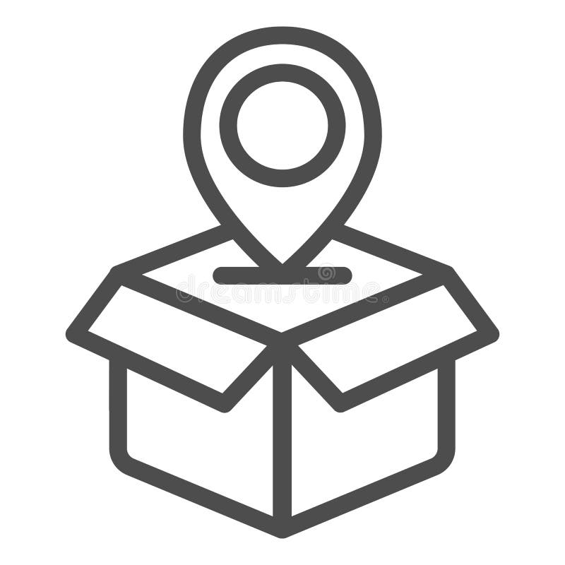 Parcel Location Line Icon. Opened Box with Map Pin Vector Illustration ...
