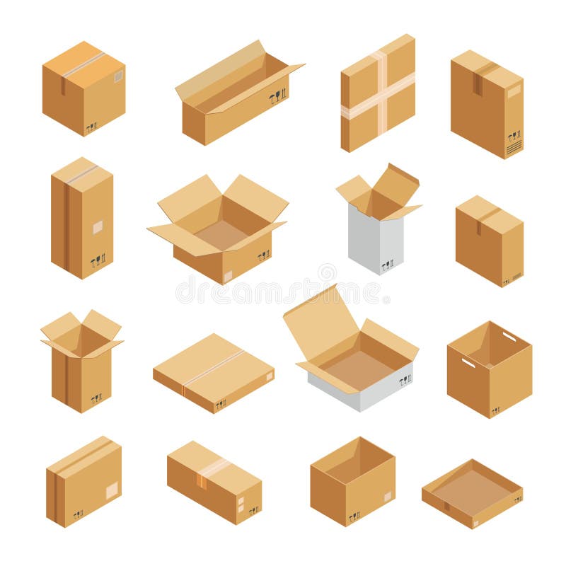 Parcel Packaging Box Icons Set, Isometric Style Stock Vector ...