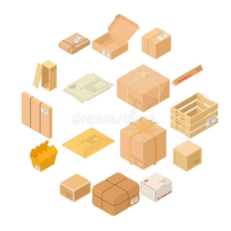 Parcel Packaging Box Icons Set, Isometric Style Stock Vector ...