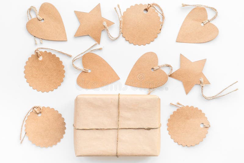 Parcel Packaging Box Wrapped with Craft Paper with Empty Label Mockup ...