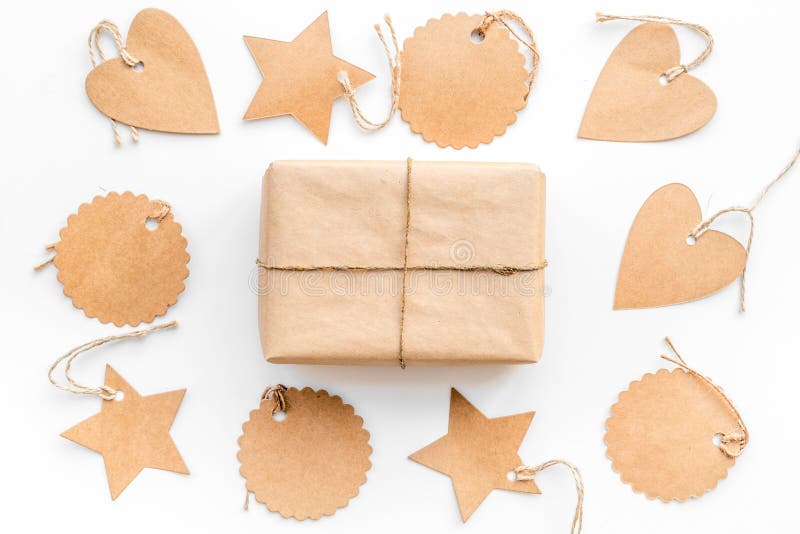 Parcel Packaging Box Wrapped with Craft Paper with Empty Label Mockup ...