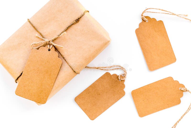 Parcel Packaging Box Wrapped with Craft Paper with Empty Label Mockup ...