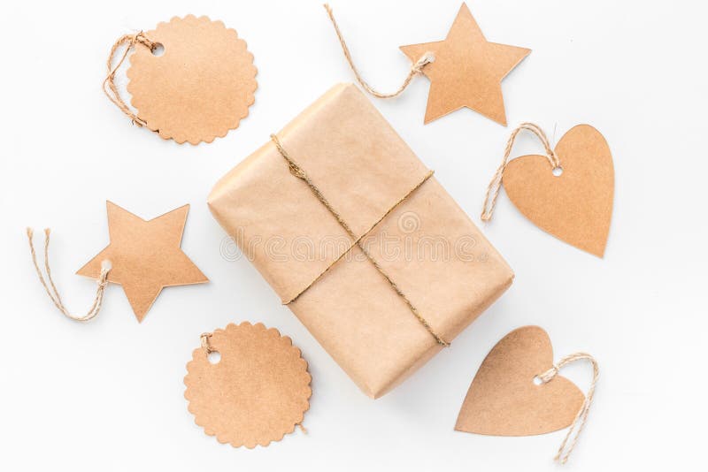 Parcel Packaging Box Wrapped with Craft Paper with Empty Label Mockup ...