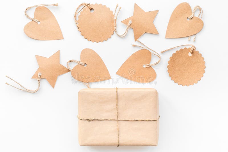 Parcel Packaging Box Wrapped with Craft Paper with Empty Label Mockup ...