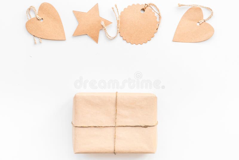 Parcel Packaging Box Wrapped with Craft Paper with Empty Label Mockups ...