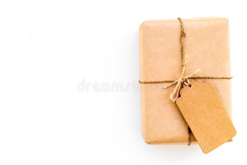 Parcel Packaging Box Wrapped with Craft Paper with Empty Label Mockup ...