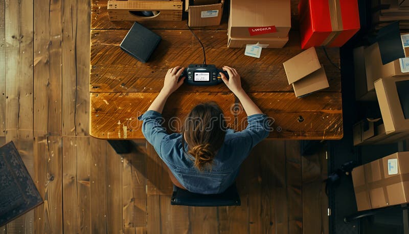 Parcel Packing. Post Office Worker with Scanner Reading Barcode at ...
