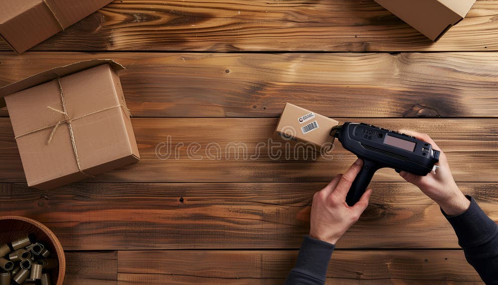 Parcel Packing. Post Office Worker with Scanner Reading Barcode at ...