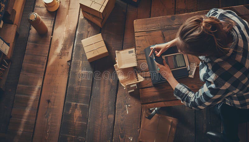 Parcel Packing. Post Office Worker with Scanner Reading Barcode at ...