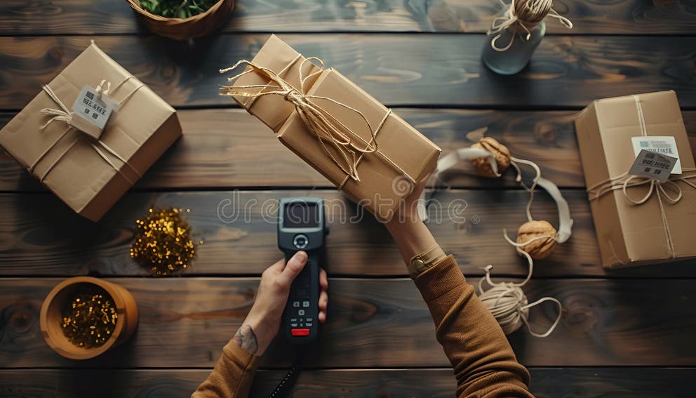 Parcel Packing. Post Office Worker with Scanner Reading Barcode at ...