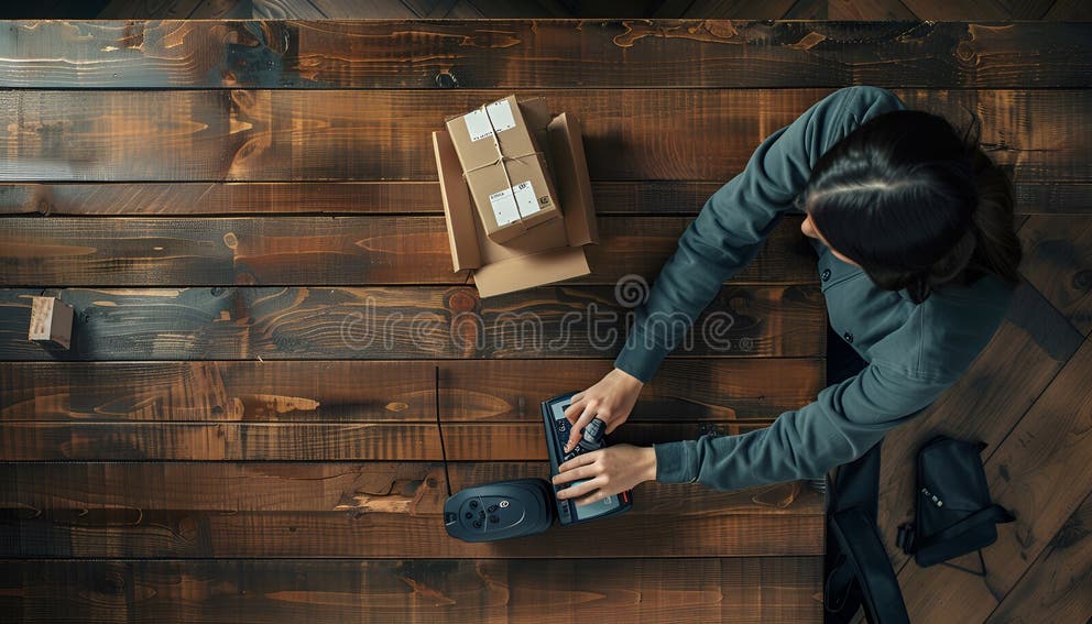 Parcel Packing. Post Office Worker with Scanner Reading Barcode at ...
