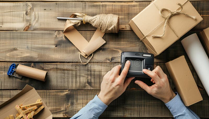 Parcel Packing. Post Office Worker with Scanner Reading Barcode at ...