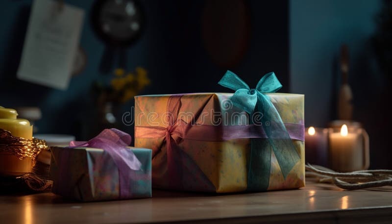 Parcel with Ribbon, Luxury Gift Stock Photo - Image of table, merry ...