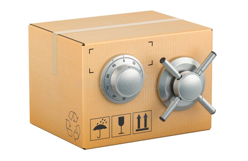 Parcel with Safe Combination Dial and Metal Handle Safe. 3D Rendering ...