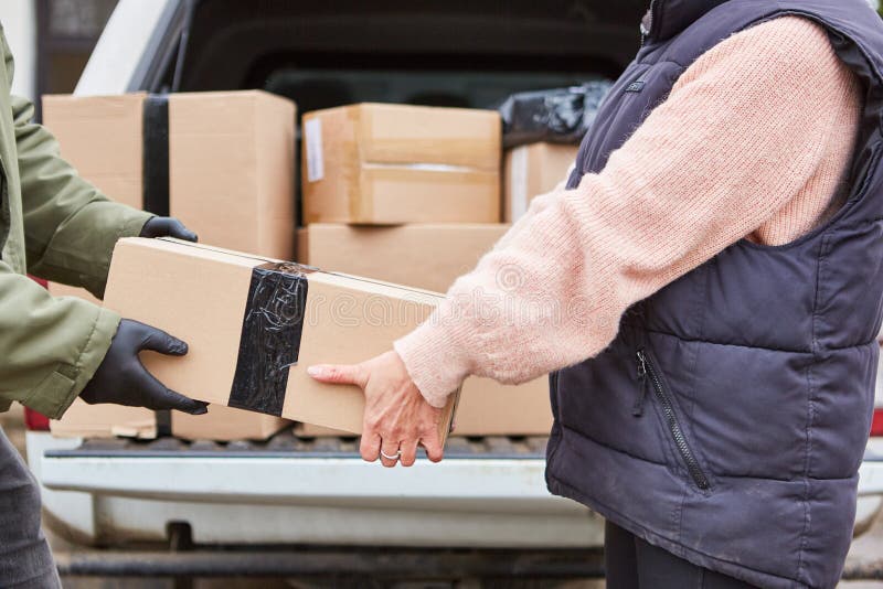 Parcel Service Team Loads Cargo Space Together Stock Photo - Image of ...