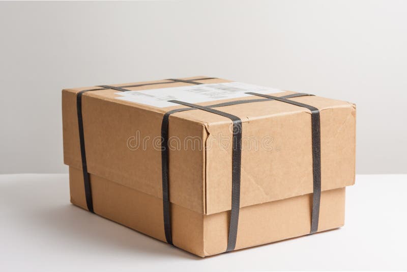 Parcel with strapping stock image. Image of brown, plastic - 115877999