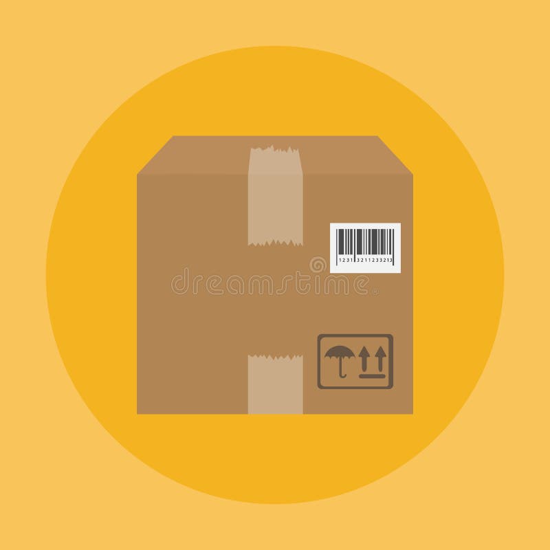 Box Container with Handling Packing Icons, Stickers, Bar Code Stock ...