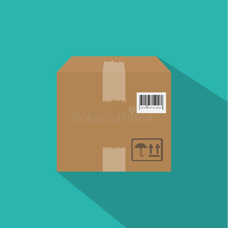 Box Container with Handling Packing Icons, Stickers, Bar Code. Stock ...