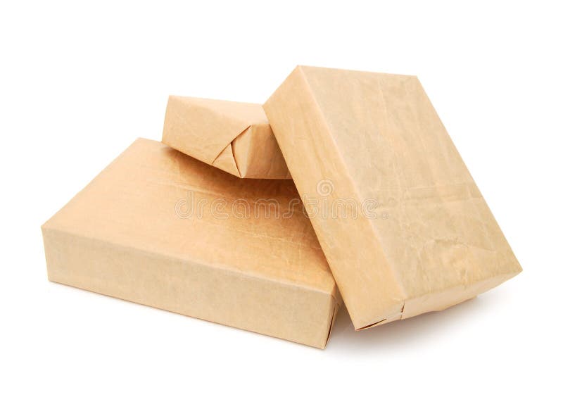 Parcel Wrapped in Brown Packing Paper Stock Photo - Image of cutout ...