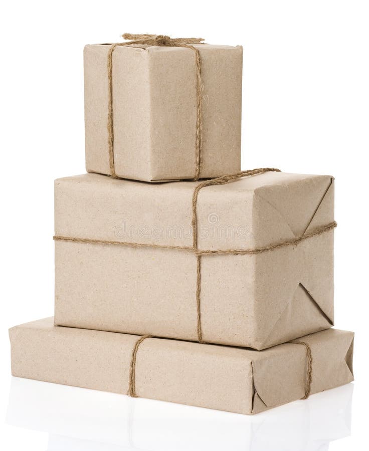 Parcel Wrapped In Brown Paper Stock Photo - Image of knot, front: 32465958