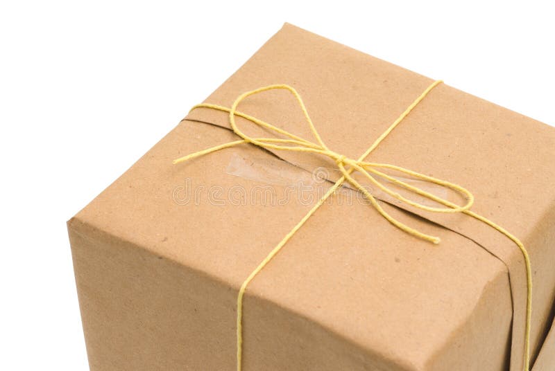 Parcel Wrapped in Brown Paper and Tied. Stock Image - Image of brown ...