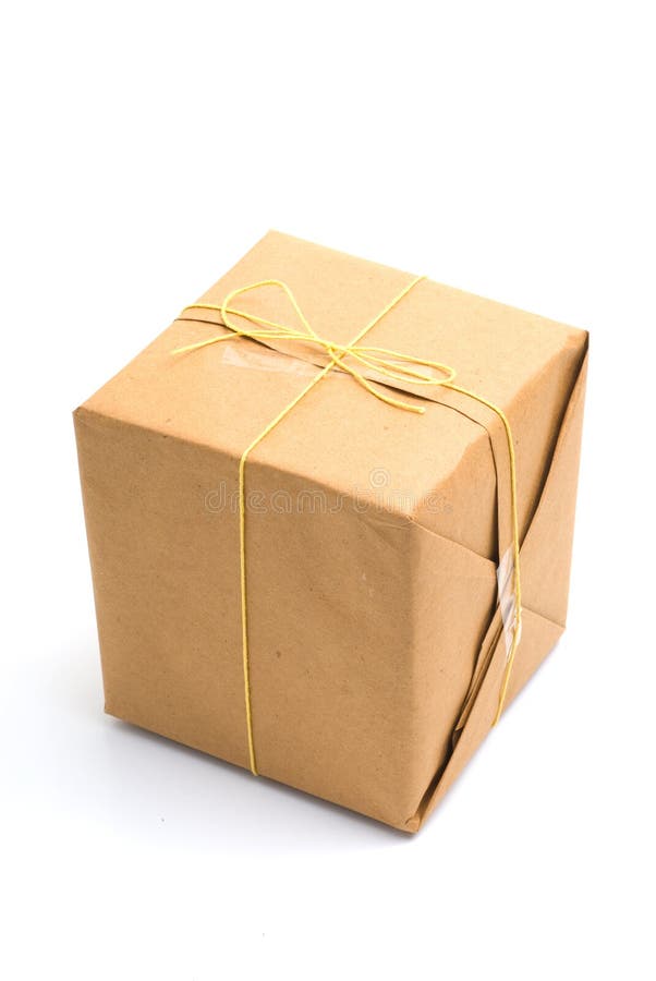 Parcel Wrapped in Brown Paper and Tied. Stock Photo - Image of ...