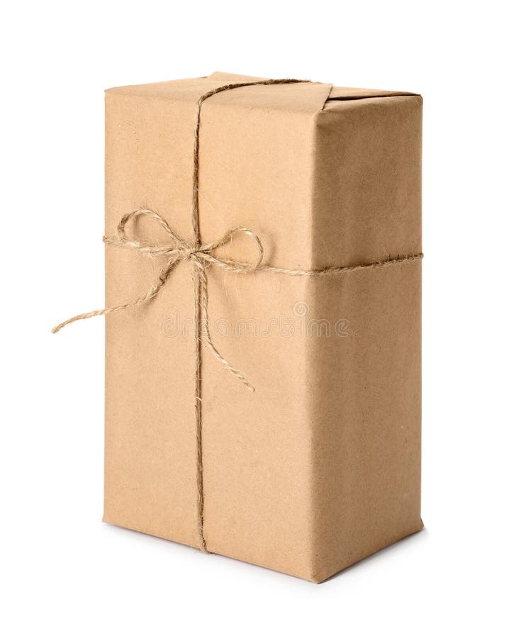 Parcel Wrapped with Kraft Paper and Twine Isolated on White Stock Photo ...