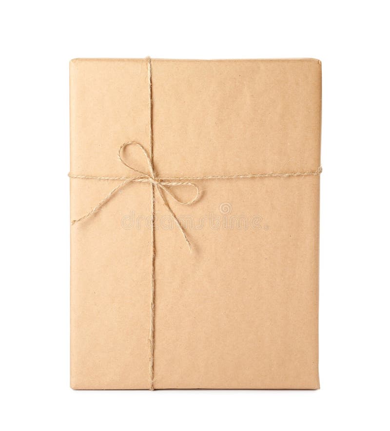 Parcel Wrapped with Kraft Paper and Twine Isolated on White Stock Photo ...