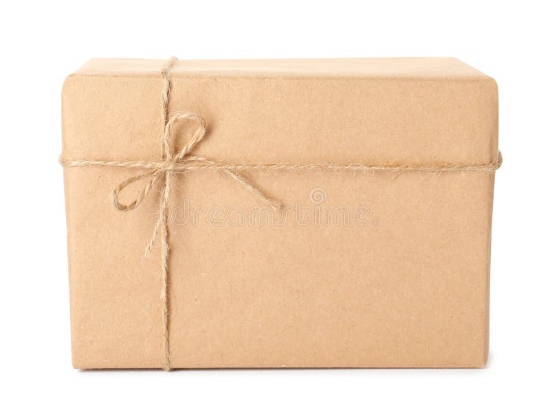 Parcel Wrapped with Kraft Paper and Twine Isolated on White Stock Photo ...