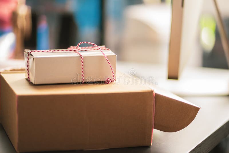 Parcel Wrapped Tied with Rope on Table at Post Office .selective Stock ...