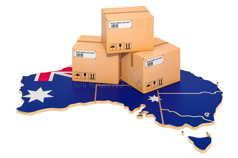 Parcels on the Australian Map. Shipping in Australia, Concept Stock ...