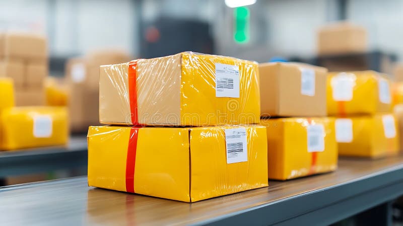 Parcels on an Automated Conveyor Belt, Streamlining Postal Distribution ...