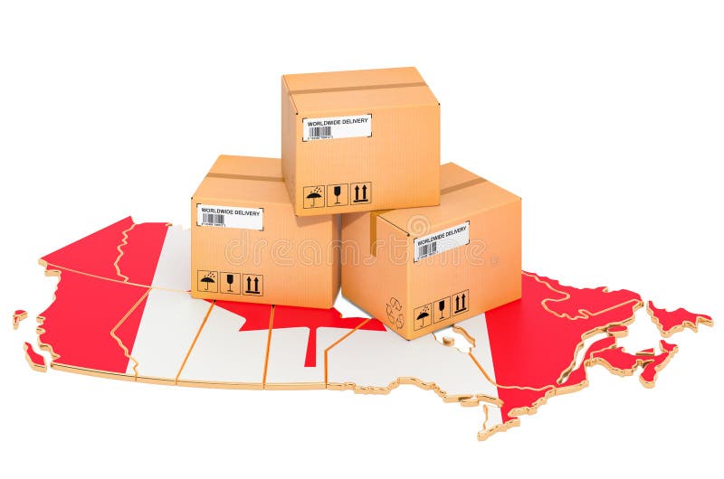 Parcels on the Canadian Map. Shipping in Canada, Concept Stock ...