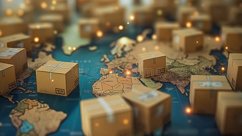 Parcels or Cardboard Boxes are Distributed Around the World Stock Photo ...