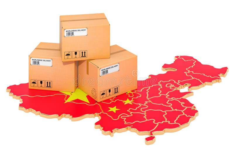 Parcels on the Chinese Map. Shipping in China, Concept Stock ...