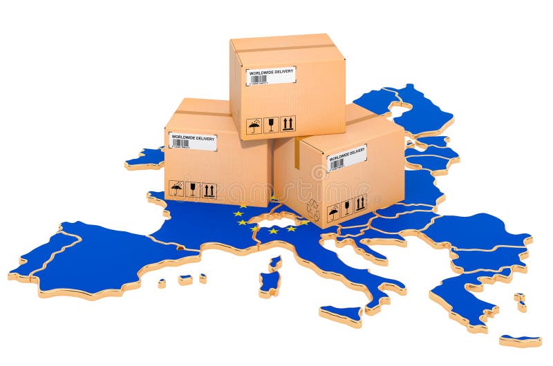Parcels on the European Union Map. Delivery in the EU, Concept Stock ...