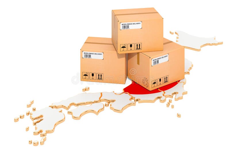 Parcels on the Japanese Map. Shipping in Japan, Concept Stock ...