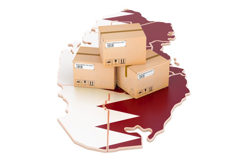 Parcels on the Qatari Map. Shipping in Qatar, Concept Stock ...